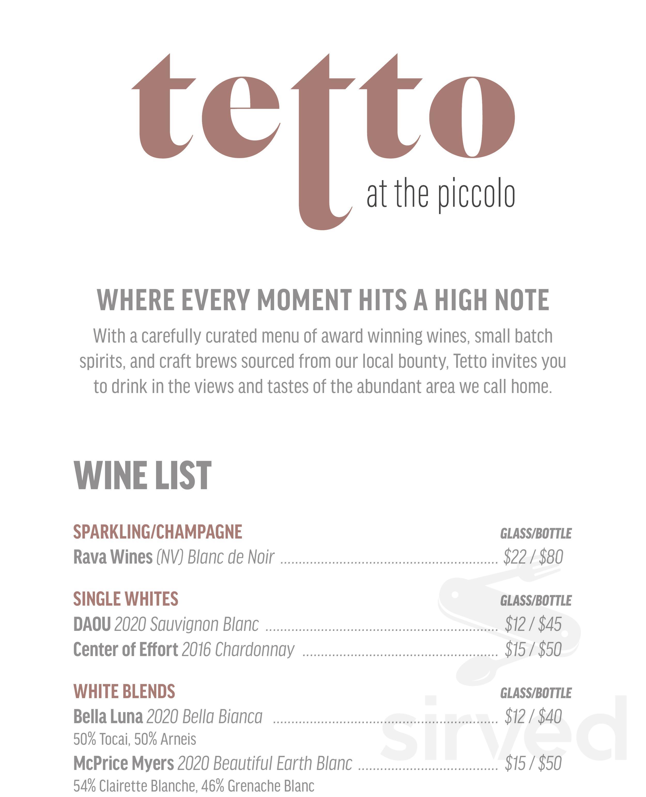 Tetto Rooftop Bar menus in Paso Robles, California, United States