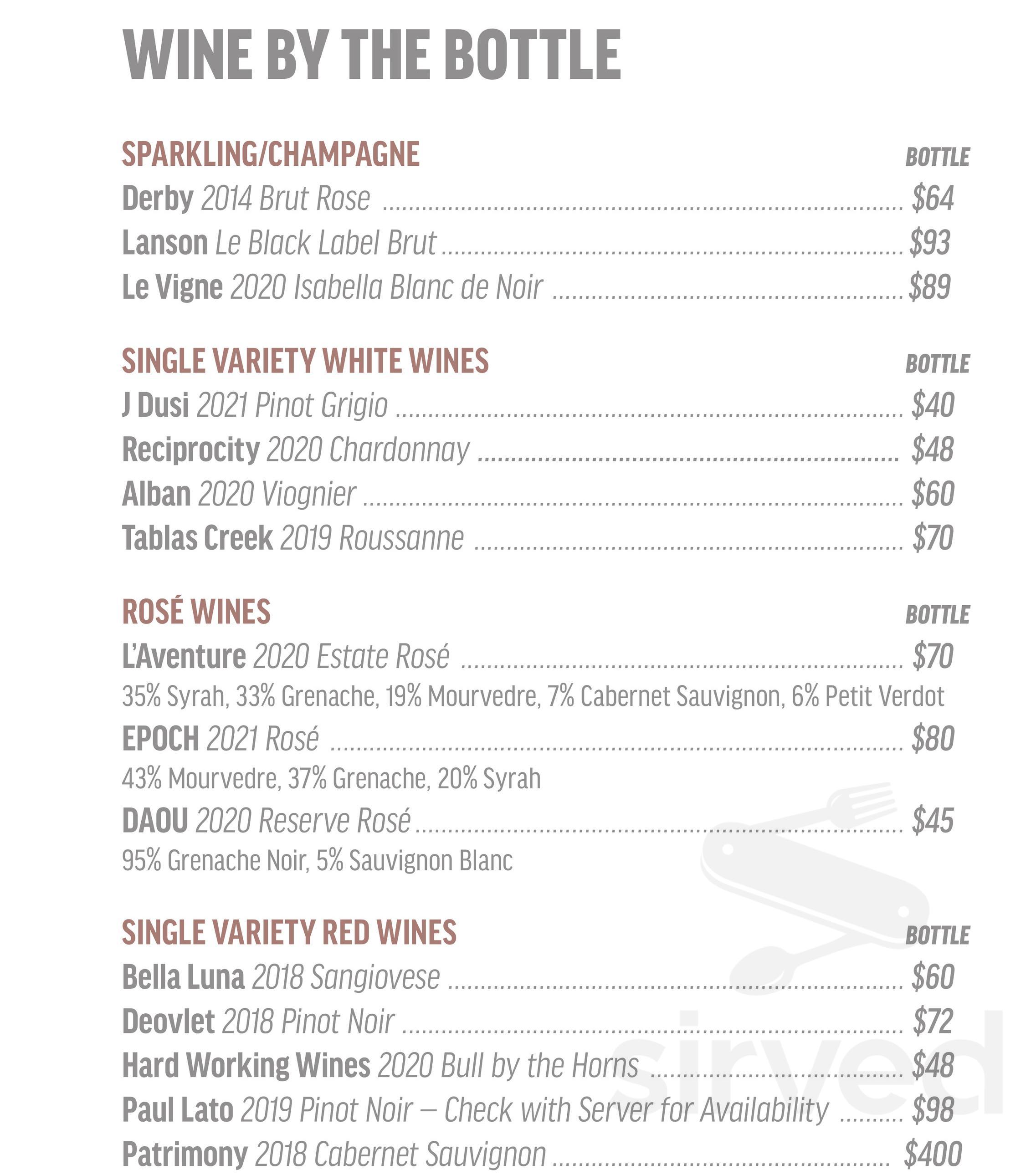 Tetto Rooftop Bar menus in Paso Robles, California, United States