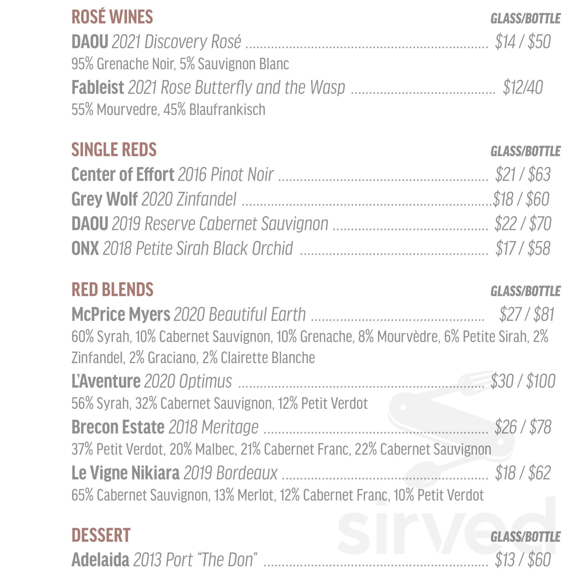 Tetto Rooftop Bar menus in Paso Robles, California, United States