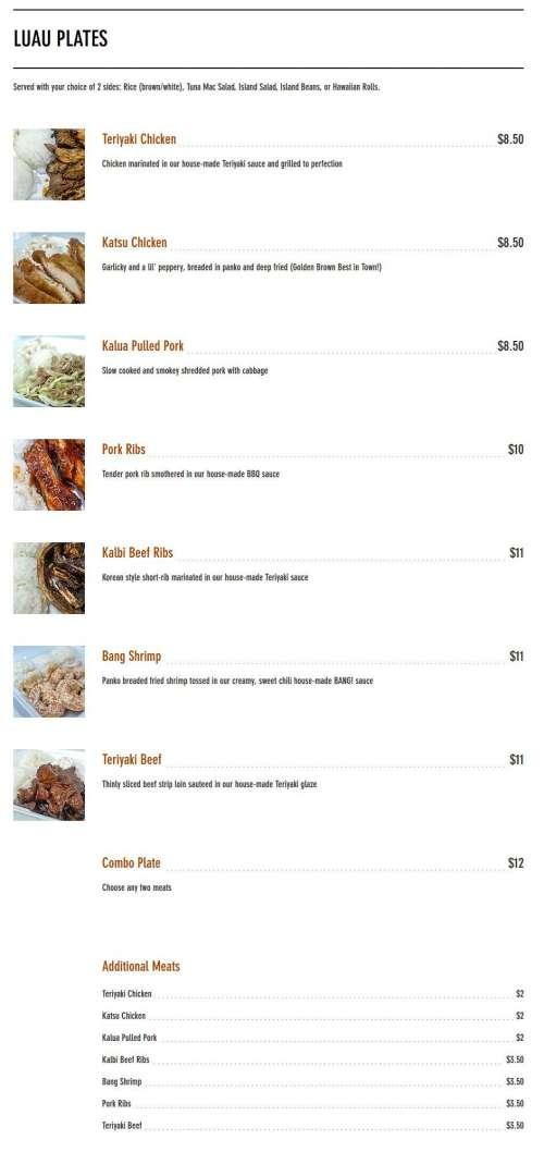 Solid Grindz Hawaiian BBQ menu in Tucson, Arizona, USA