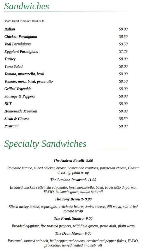 Cafe Assisi menu in Wrentham, Massachusetts, USA