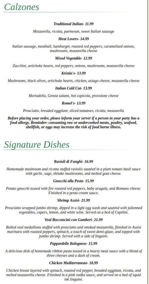 Cafe Assisi menu in Wrentham, Massachusetts, USA