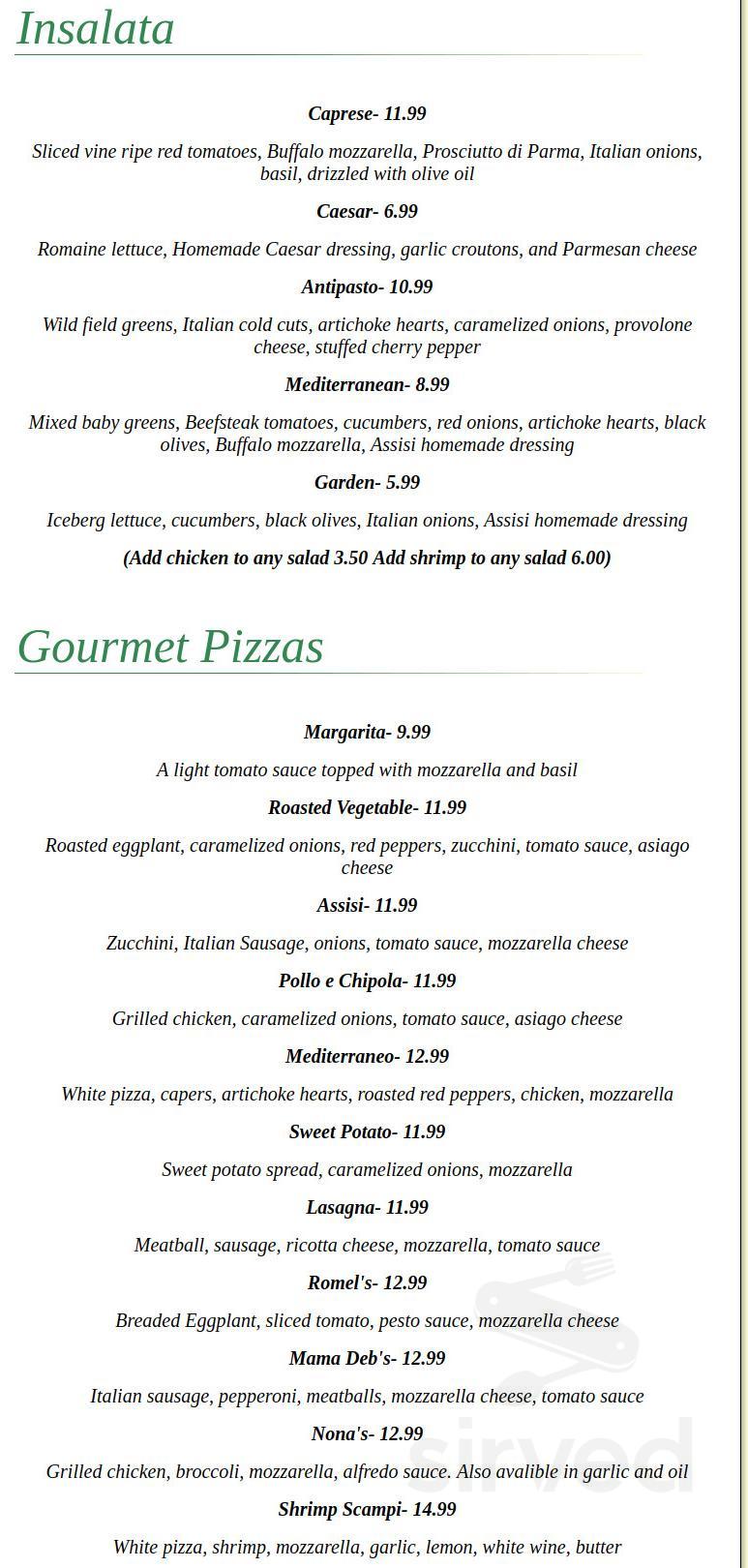 Cafe Assisi menus in Wrentham, Massachusetts, United States