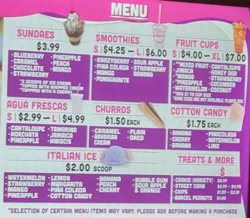Krazy Cups menu in Moultrie, Georgia, USA