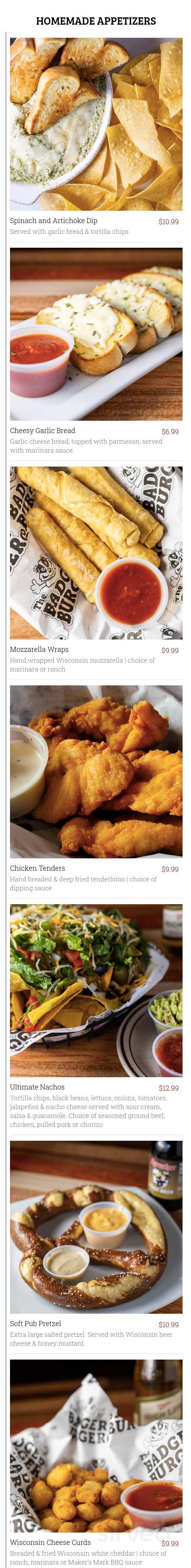 Badger Burger Company Richfield menu in Richfield, Wisconsin, USA