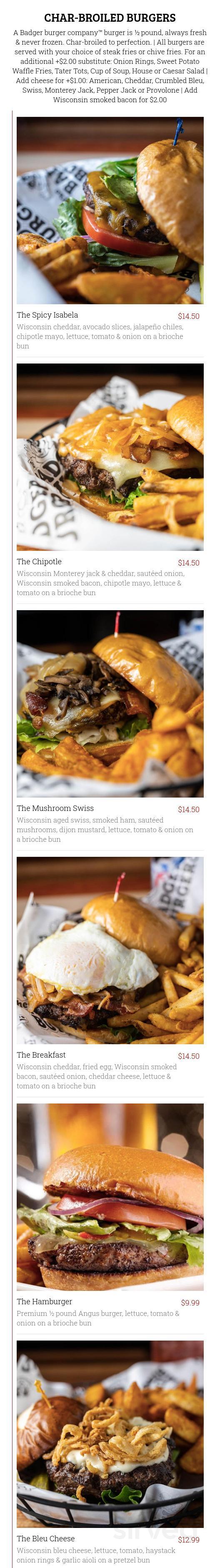 Menu - Richfield WI's Badger Burger Company Richfield | Sirved