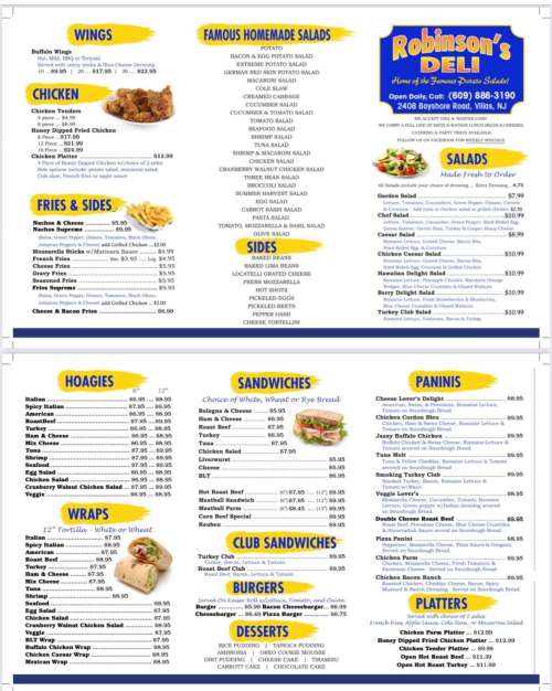 Robinson's Deli & Produce menu in Villas, New Jersey, USA