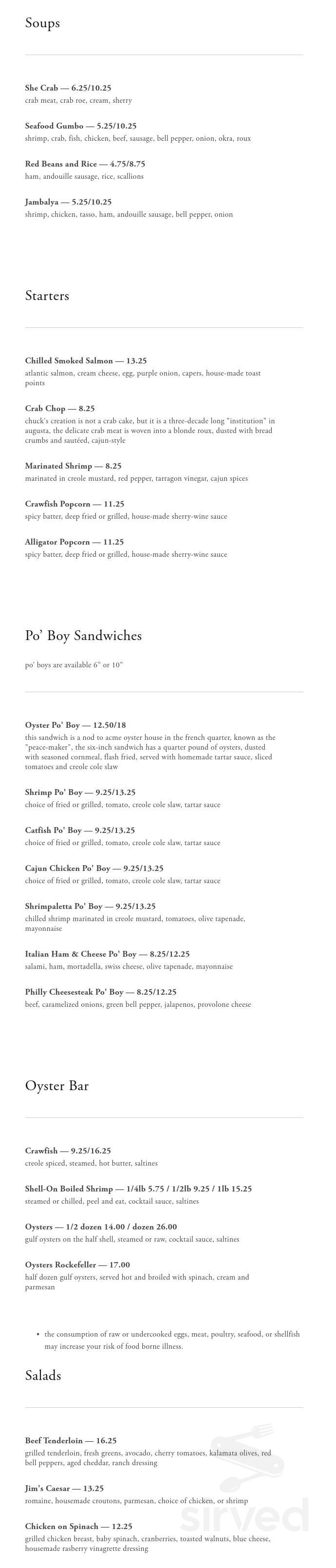 French Market Grille menus in Augusta, Georgia, United States