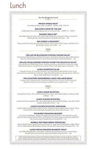 Woodbridge Inn & Tavern menu in Jasper, Georgia, USA