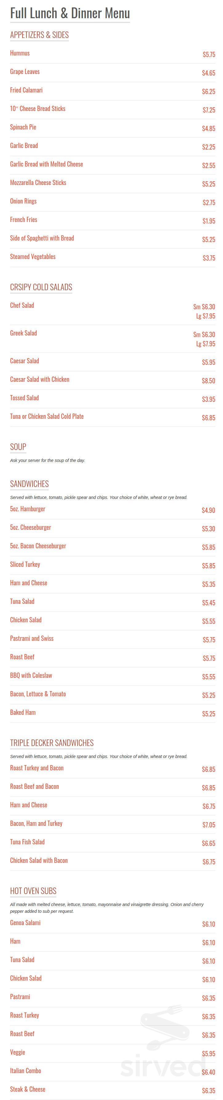 Tip Top Restaurant menu in Charlottesville, Virginia, USA