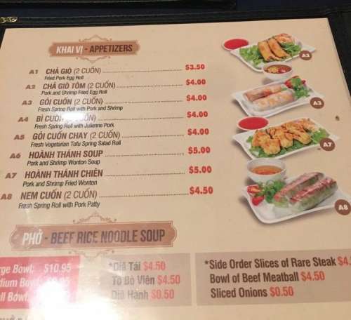 What The Pho menu in Duluth, Georgia, USA