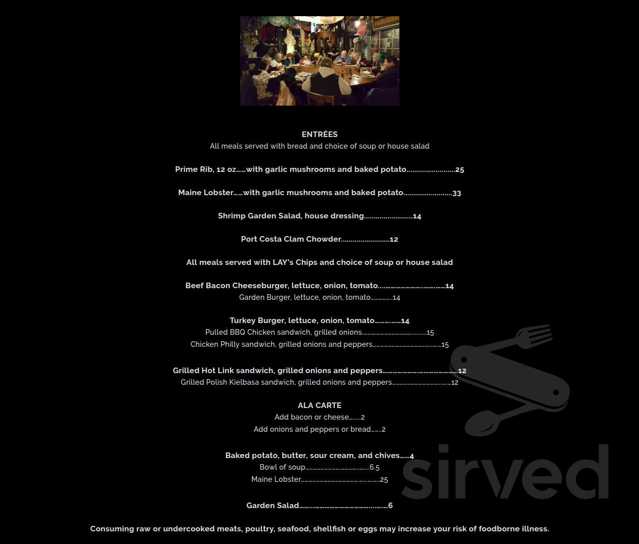 Menu for The Warehouse Cafe in Port Costa, CA | Sirved