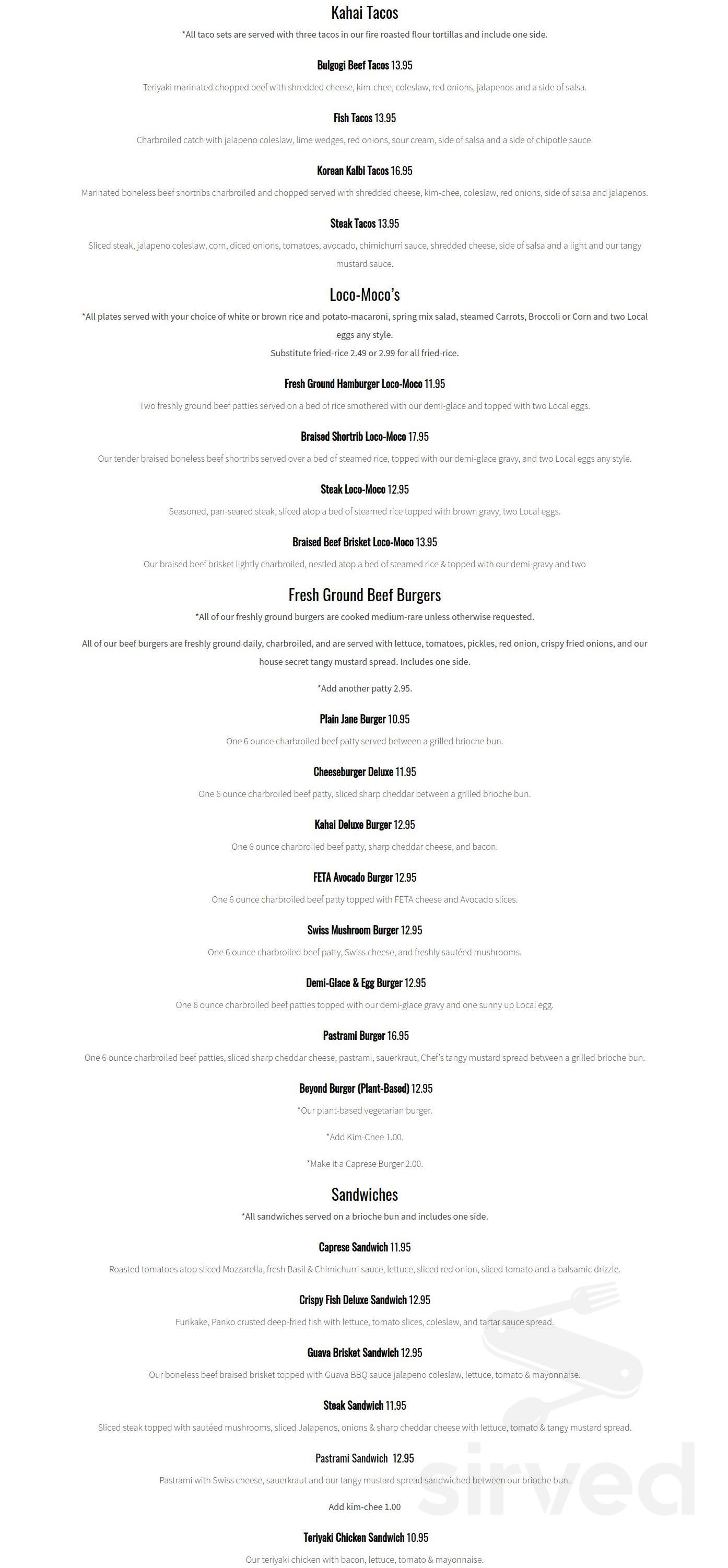 Menu - Honolulu HI's Kahai Street Kitchen | Sirved
