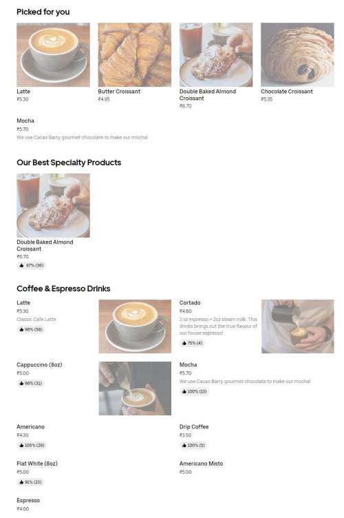 Doe Coffee menu in Vancouver, British Columbia, Canada