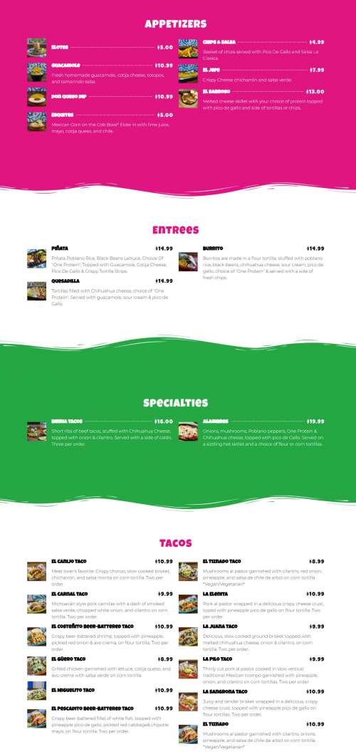 Pilo's Tequila Garden Wynwood menu in Miami, Florida, USA