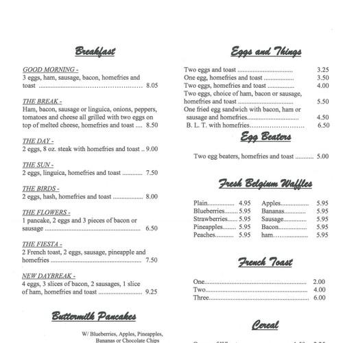 Daybreak Family Restaurant menu in West Bridgewater, Massachusetts, USA