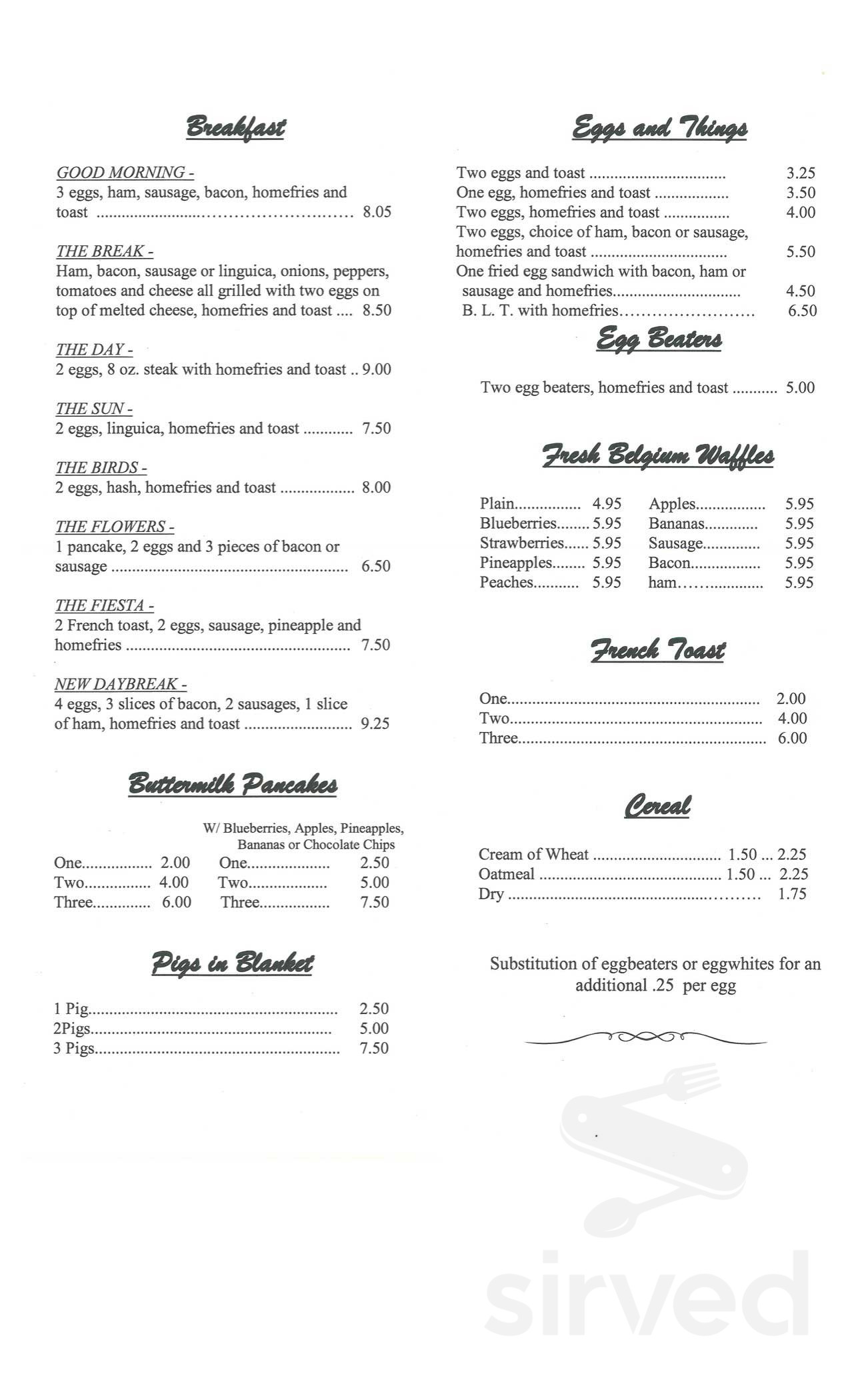 Daybreak Family Restaurant menu in West Bridgewater, Massachusetts, USA