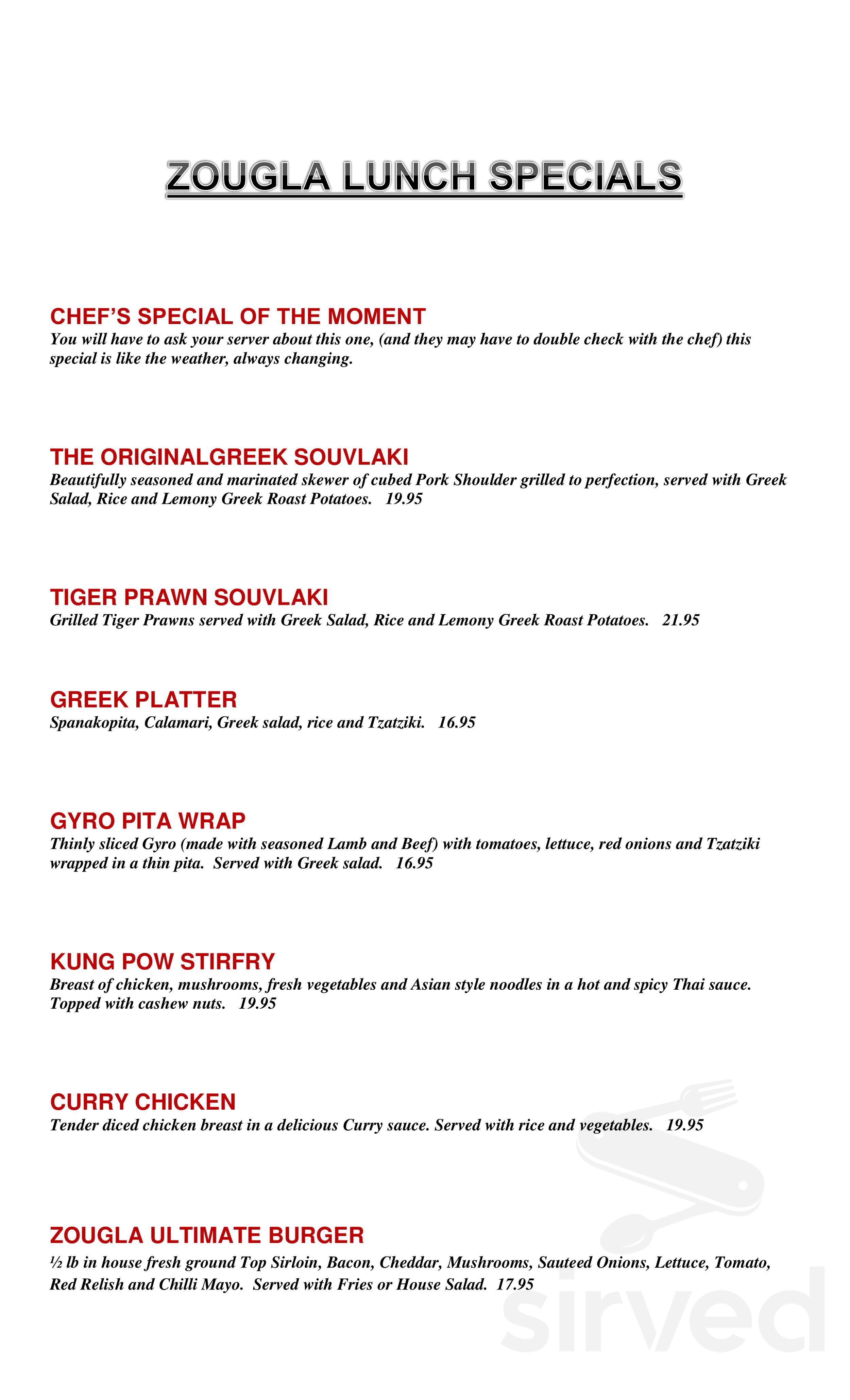 Menu for Zougla Restaurant in Nanaimo, BC | Sirved