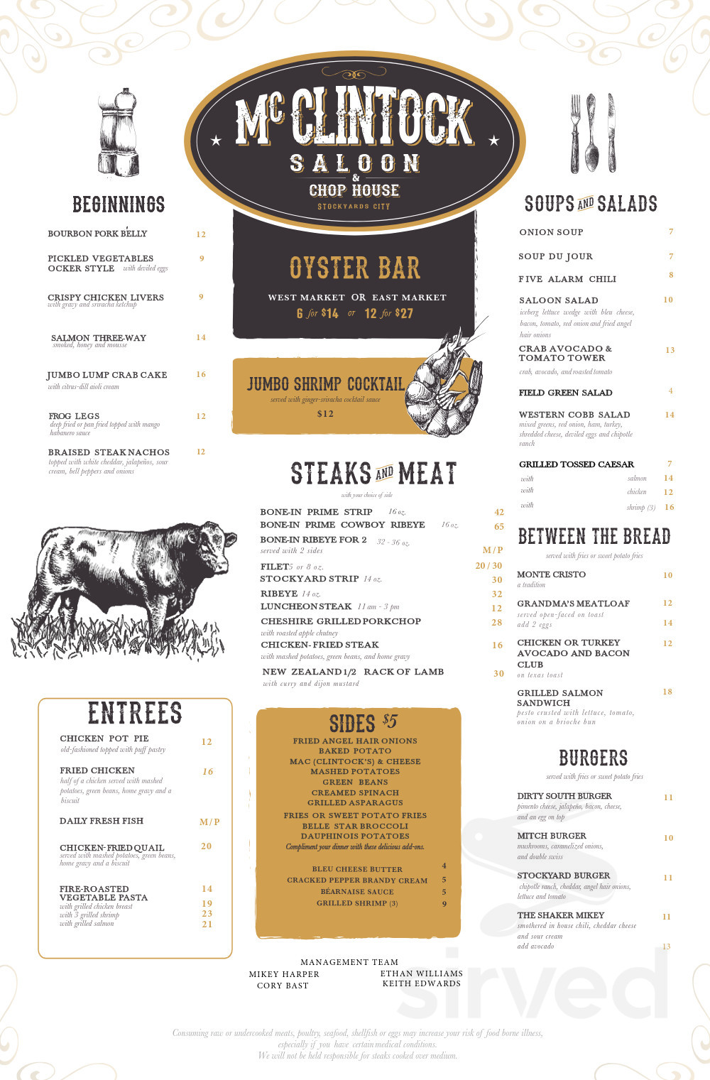 Menu for McClintock Saloon & Chop House in Oklahoma City, OK | Sirved