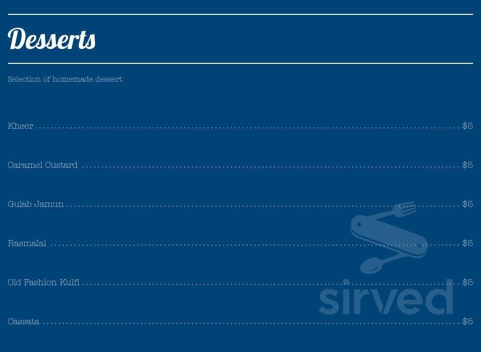 Bombay Blue menu in Edison, New Jersey, USA