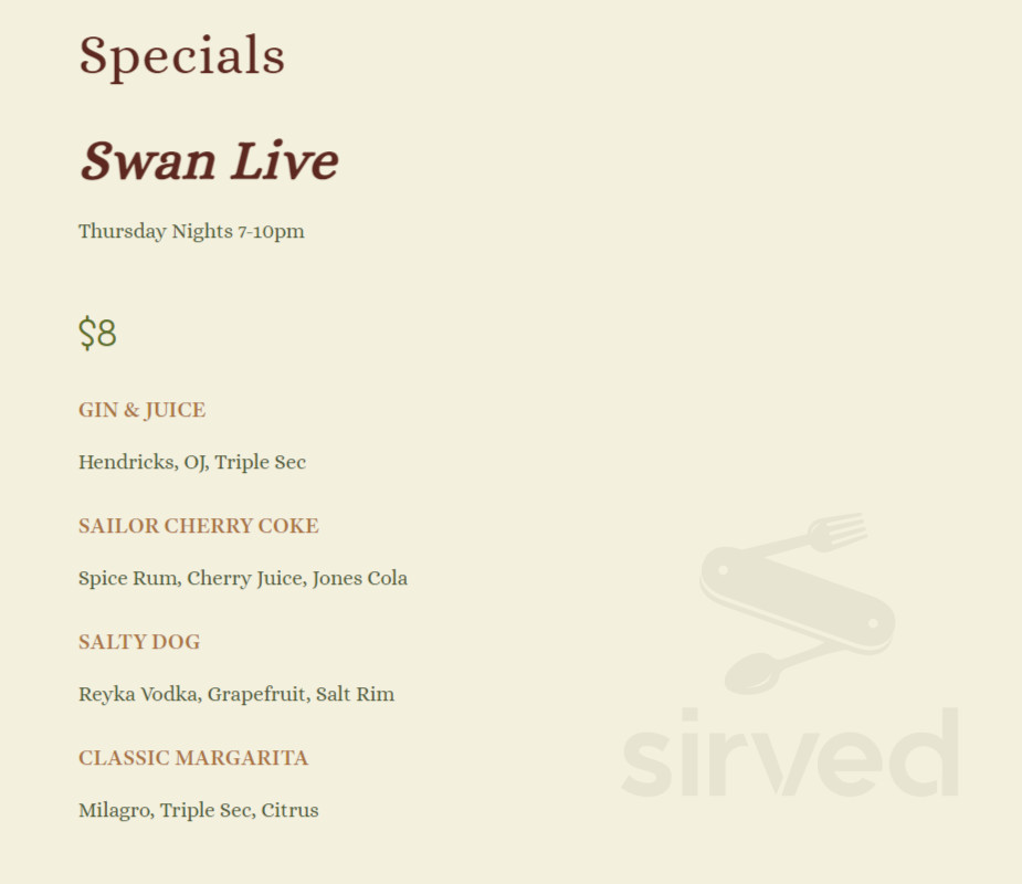 The Black Swan menu in Asbury Park, New Jersey, USA