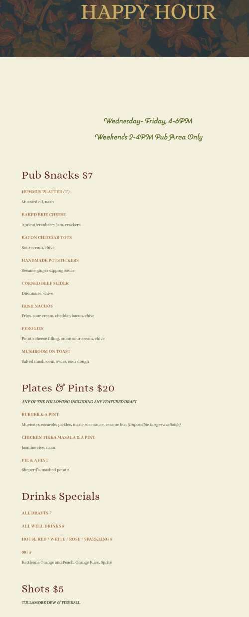 The Black Swan menu in Asbury Park, New Jersey, USA