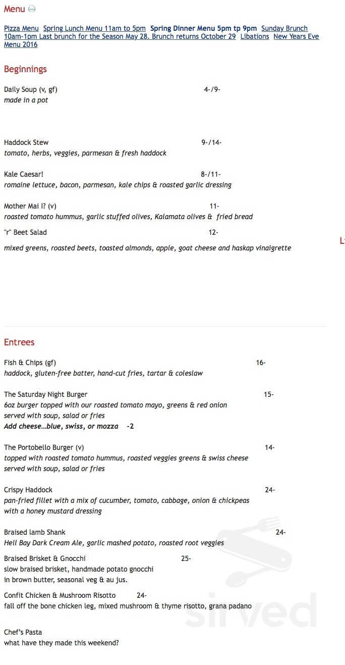 Menu - Indian Harbour NS's Rhubarb | Sirved