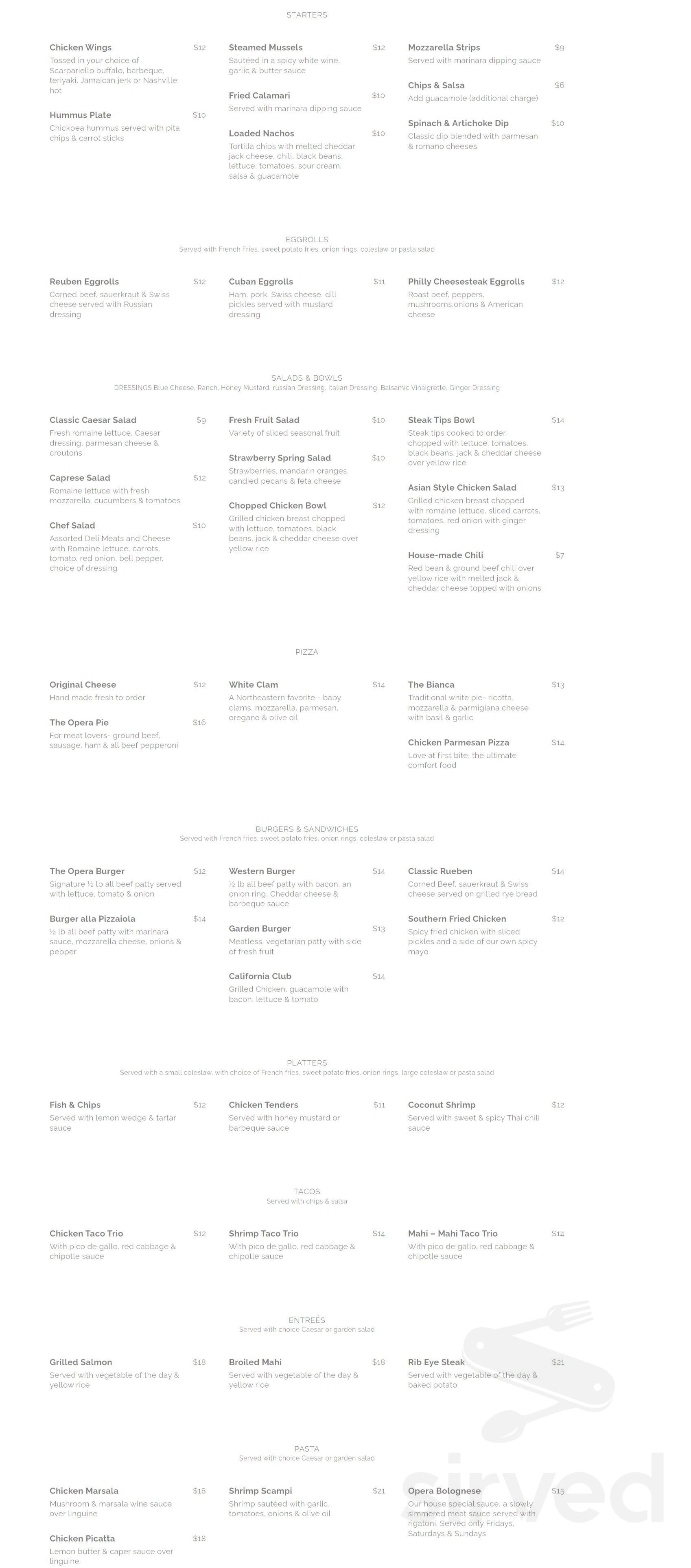 Opera House Miami menu in Miami, Florida, USA