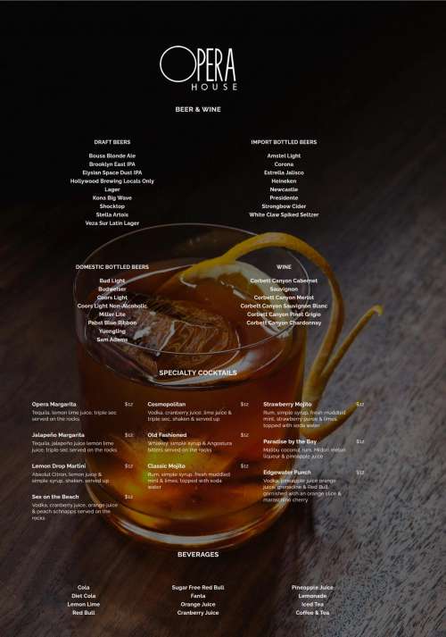 Opera House Miami menu in Miami, Florida, USA