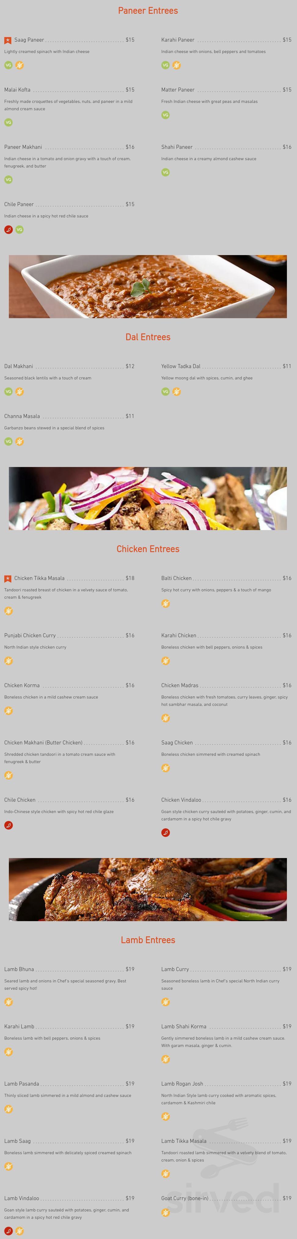 Menu - Foothill Ranch CA's Natraj's Tandoori | Sirved