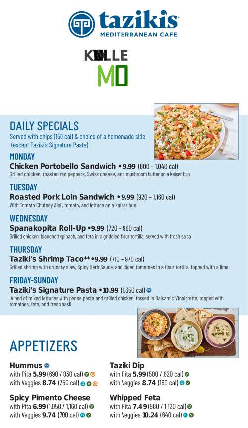 Taziki's Mediterranean Cafe - Powell menu in Knoxville, Tennessee, USA