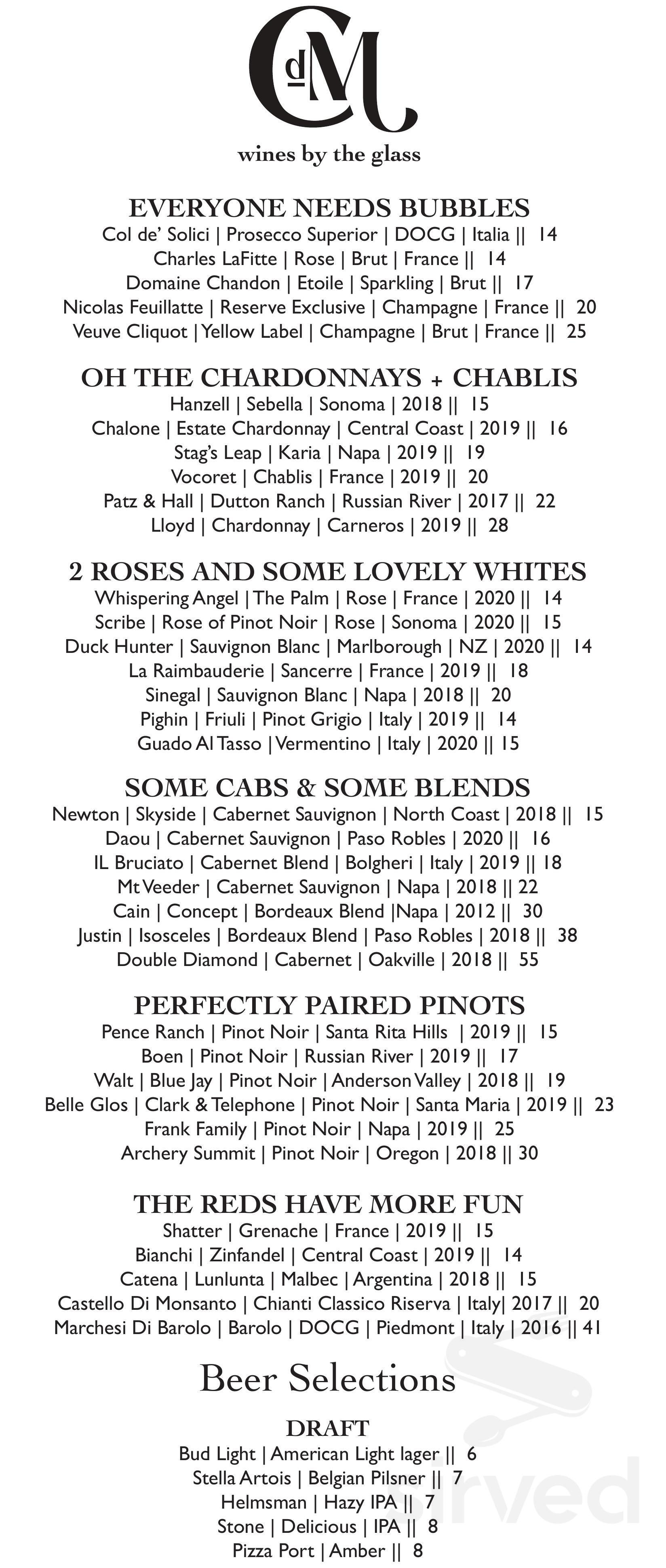 CdM Restaurant menu in Corona Del Mar, California, USA