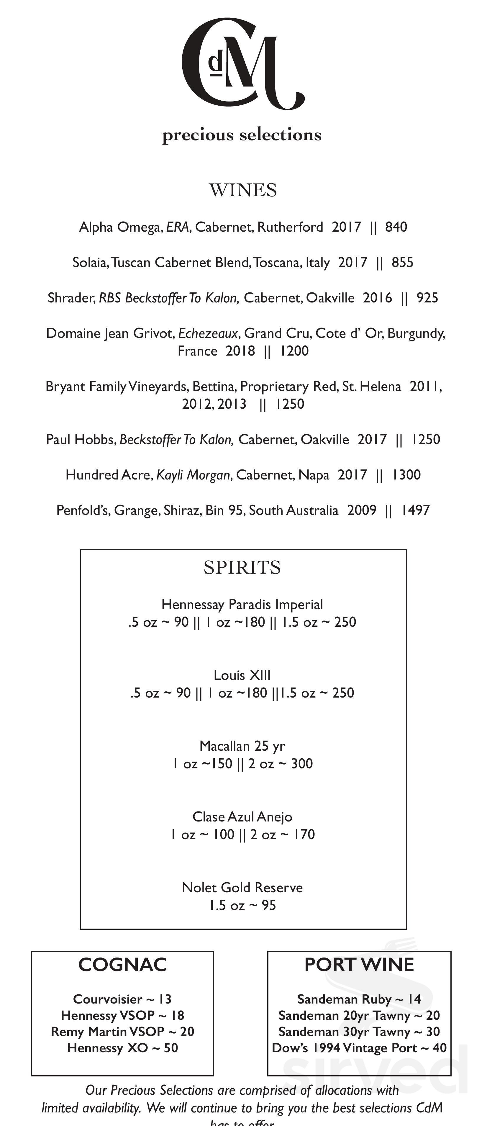 CdM Restaurant menu in Corona Del Mar, California, USA