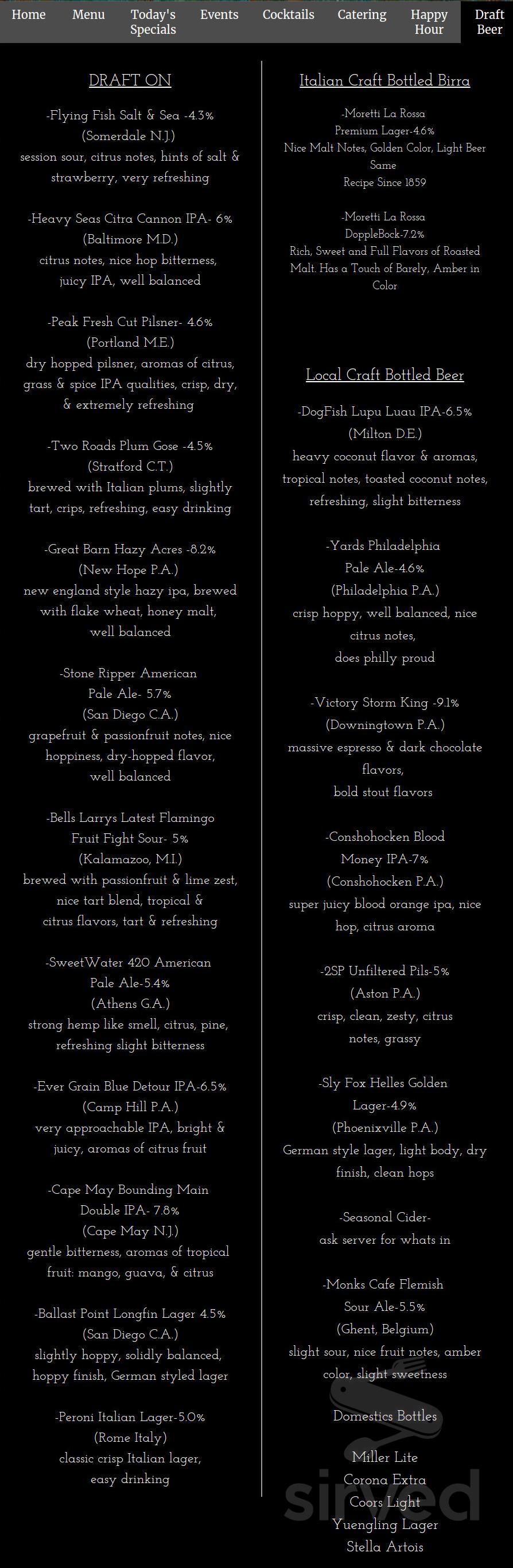 Ariano menu in Media, Pennsylvania, USA