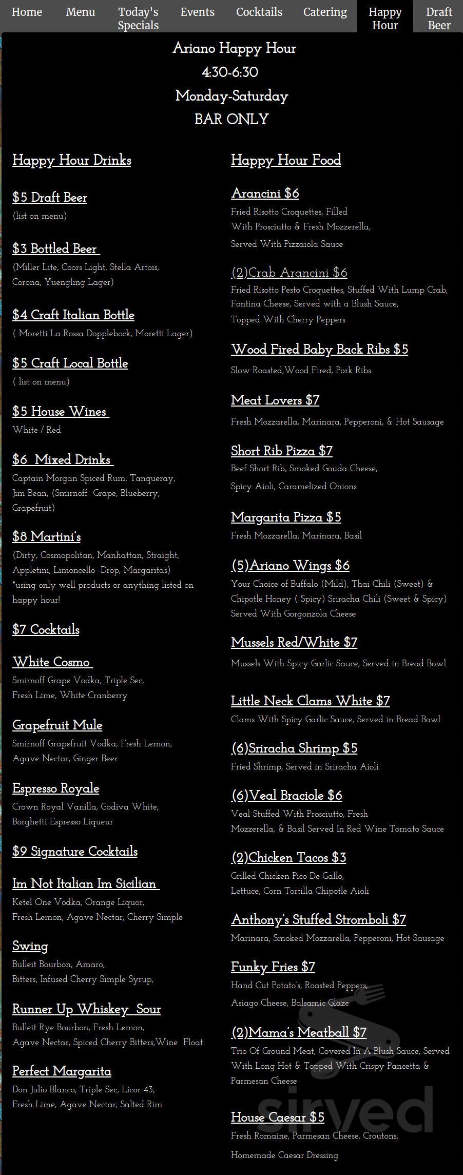 Ariano menu in Media, Pennsylvania, USA