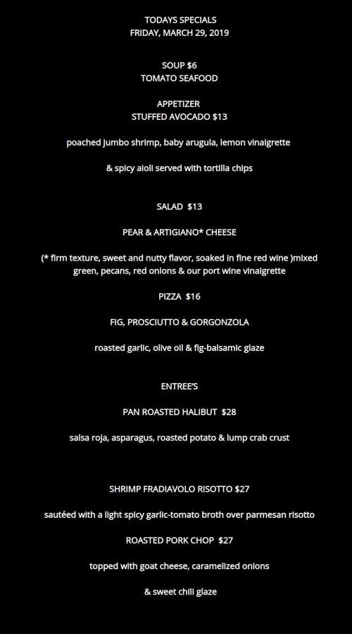 Ariano menu in Media, Pennsylvania, USA