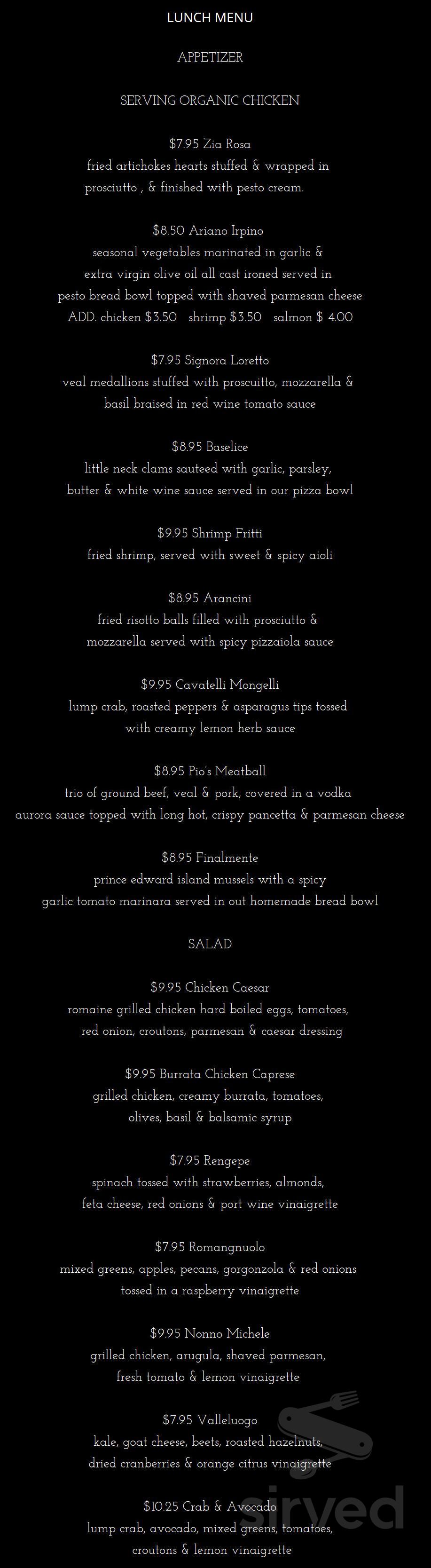 Ariano menu in Media, Pennsylvania, USA