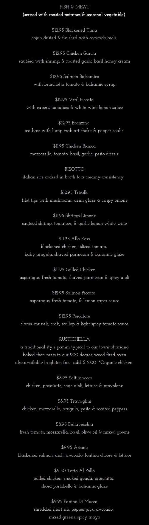 Ariano menu in Media, Pennsylvania, USA