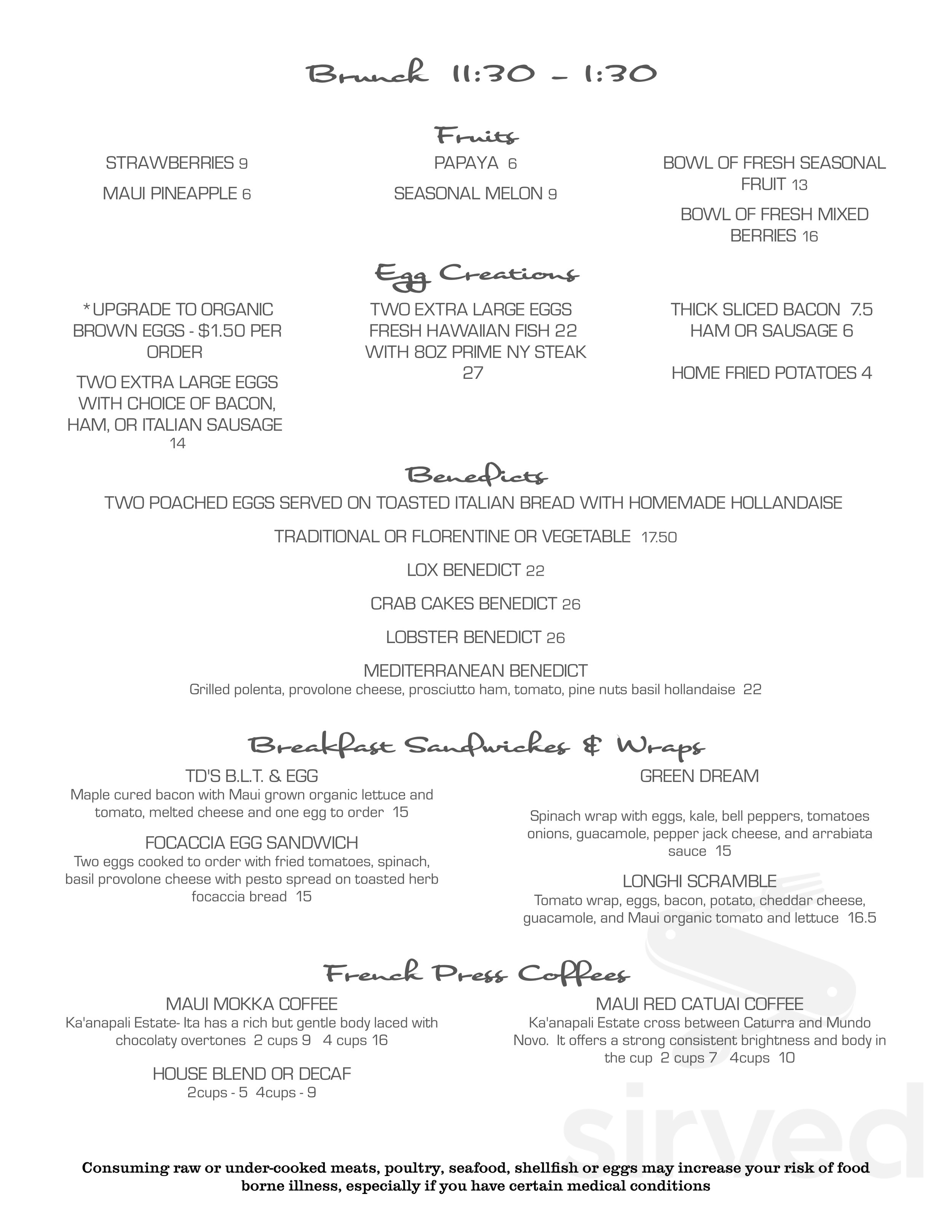 Menu for Longhi's Ko Olina in Kapolei, HI | Sirved