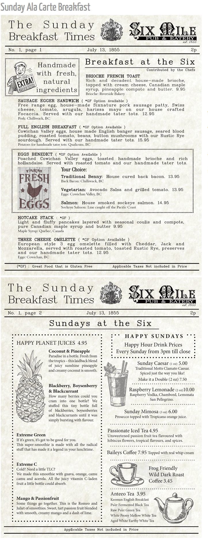 Menu for Six Mile Pub + Eatery in Victoria, BC | Sirved
