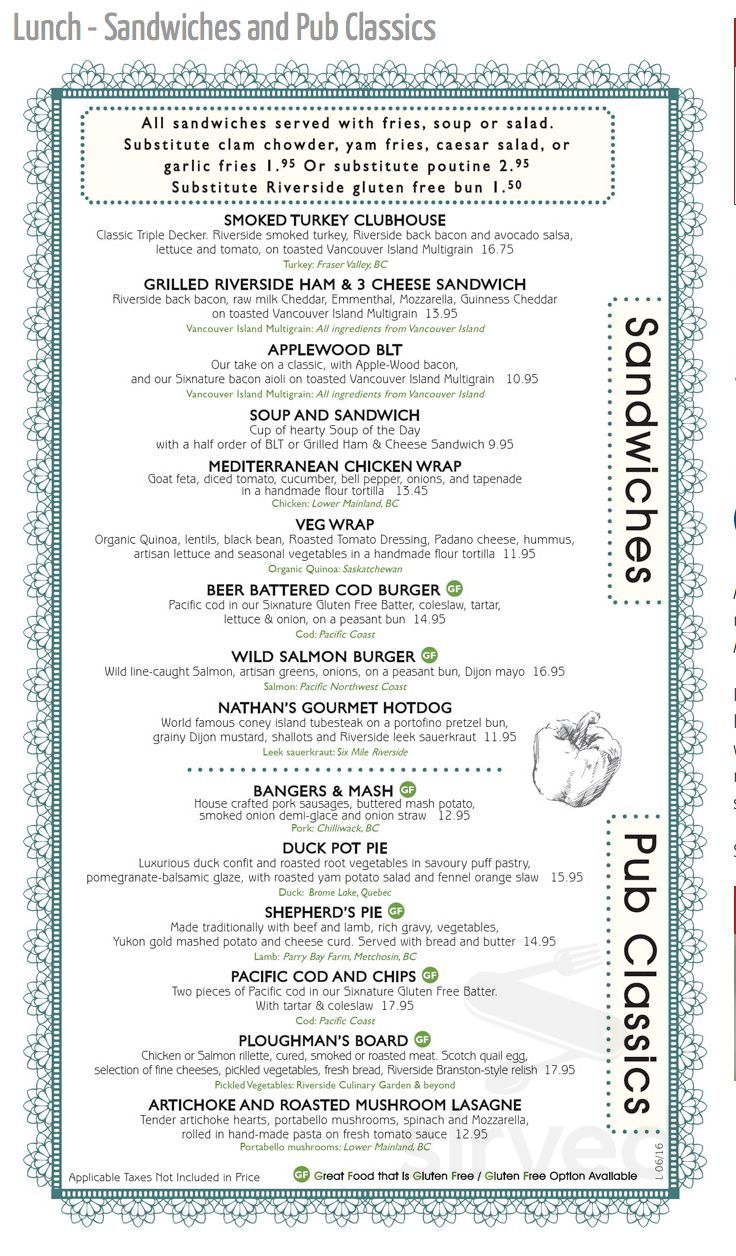 Menu for Six Mile Pub + Eatery in Victoria, BC | Sirved