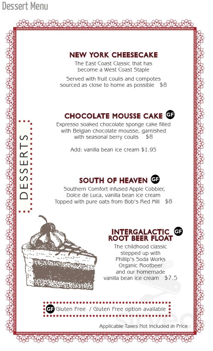 Menu for Six Mile Pub + Eatery in Victoria, BC | Sirved