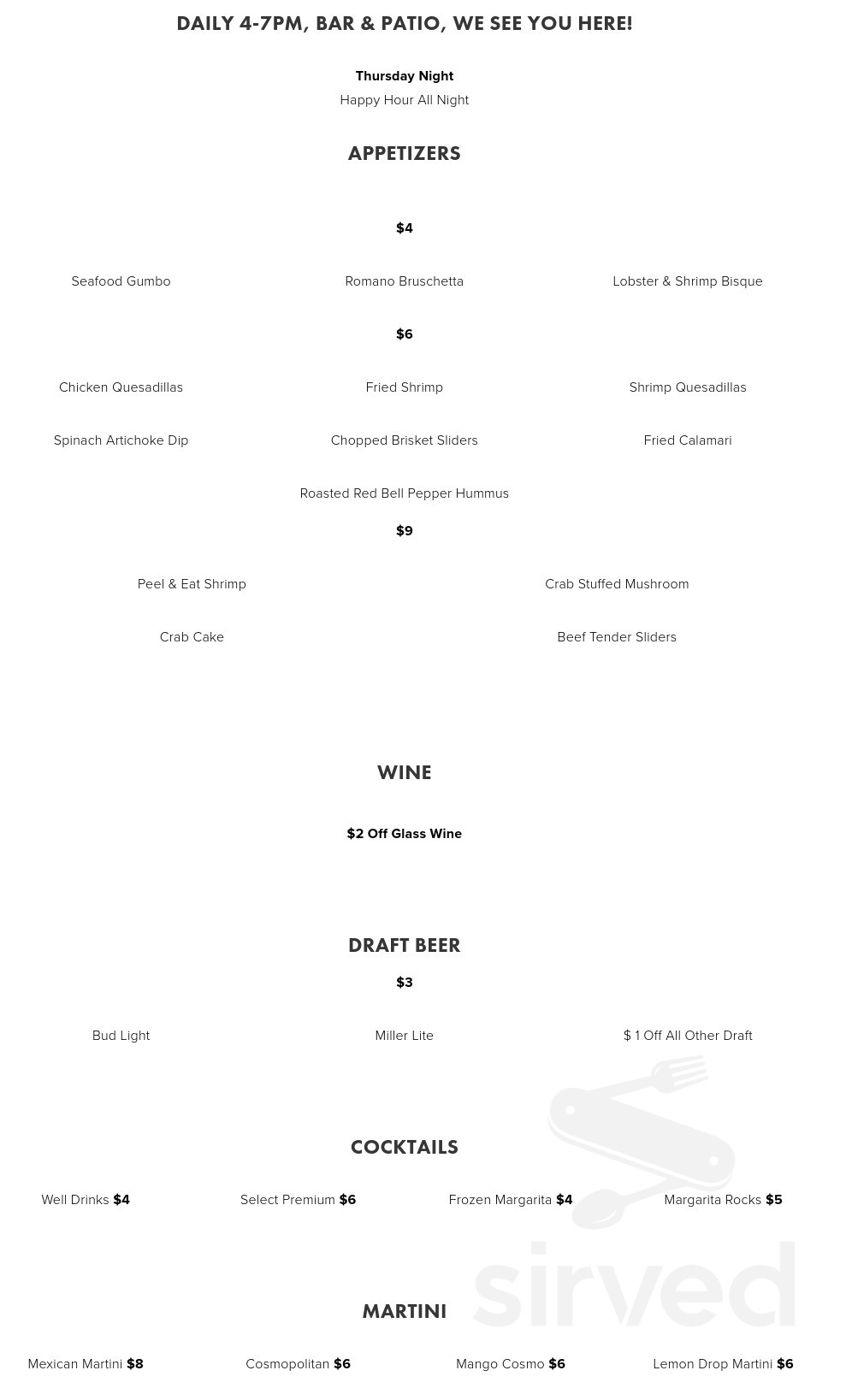 Freda's Seafood Grille menu in Austin, Texas, USA