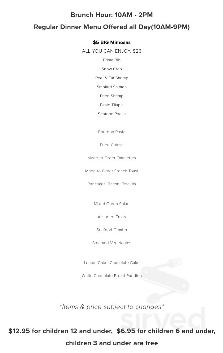 Freda's Seafood Grille menu in Austin, Texas, USA