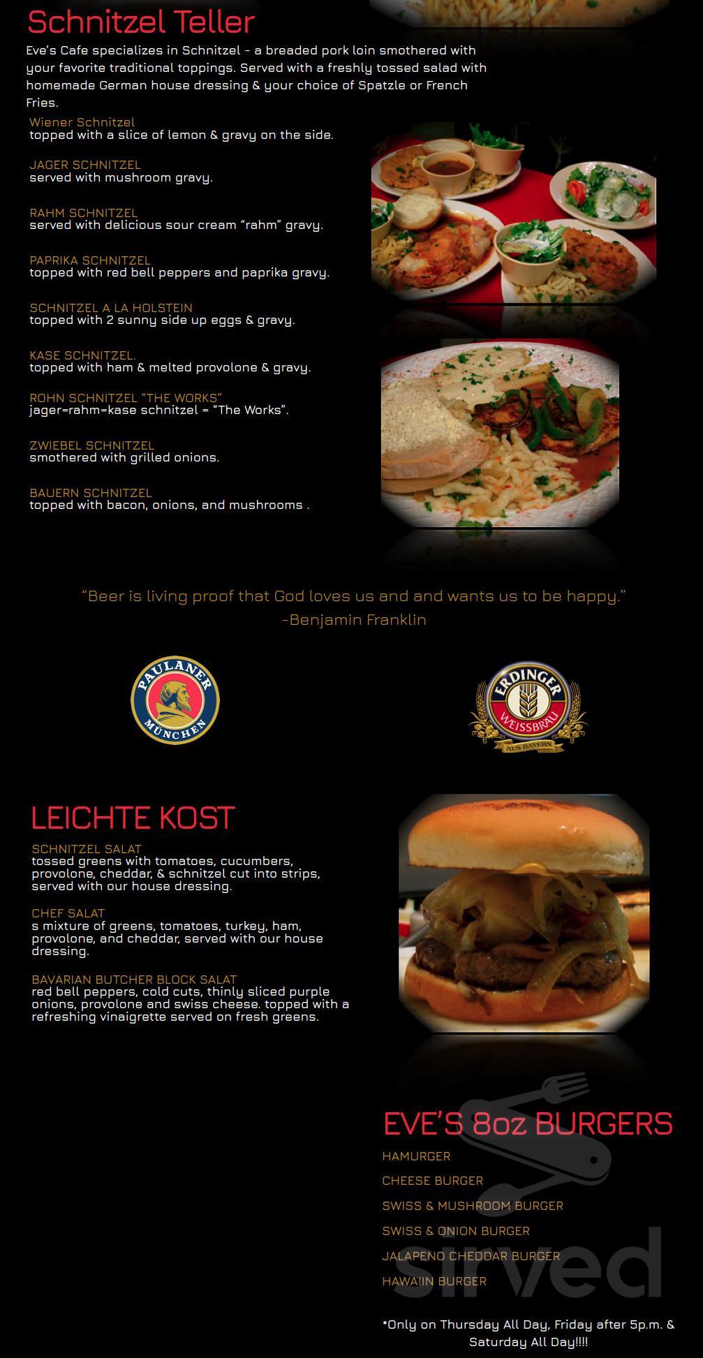 Eve's Cafe menu in Lampasas, Texas, USA