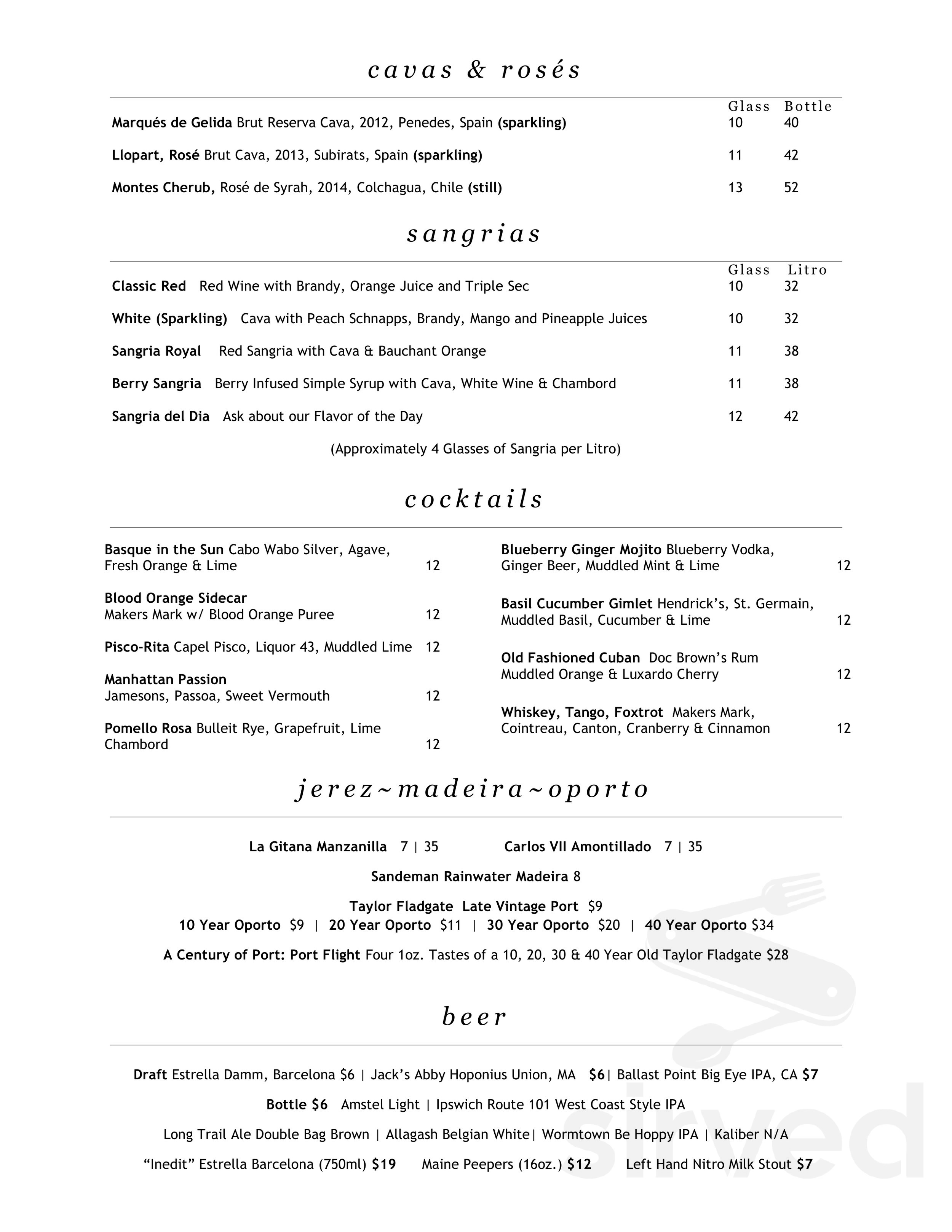 Solea Restaurant and Tapas Bar menu in Waltham, Massachusetts, USA