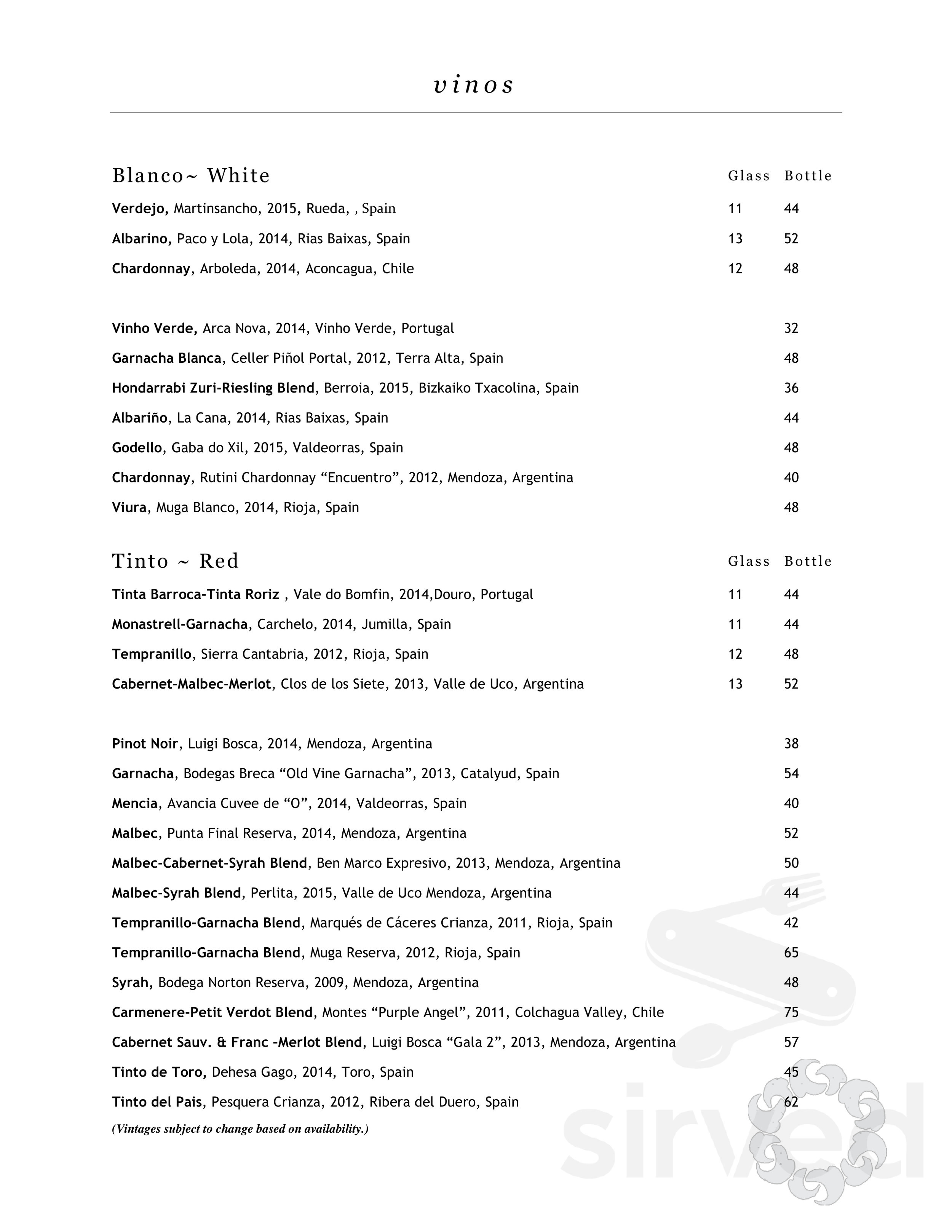 Solea Restaurant and Tapas Bar menu in Waltham, Massachusetts, USA