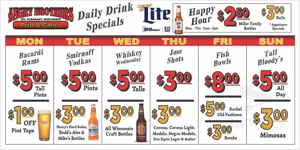 Angry Brothers Pub menu in Racine, Wisconsin, USA