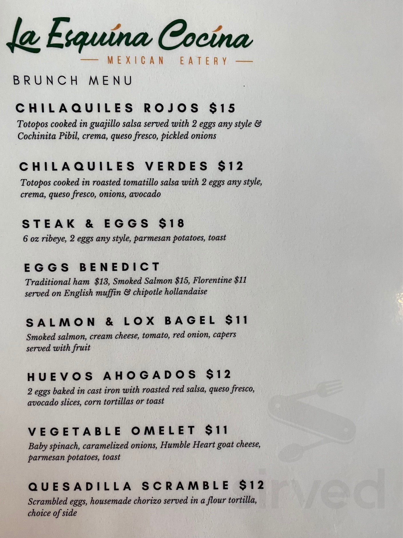 La Esquina Cocina menu in Huntsville, Alabama, USA