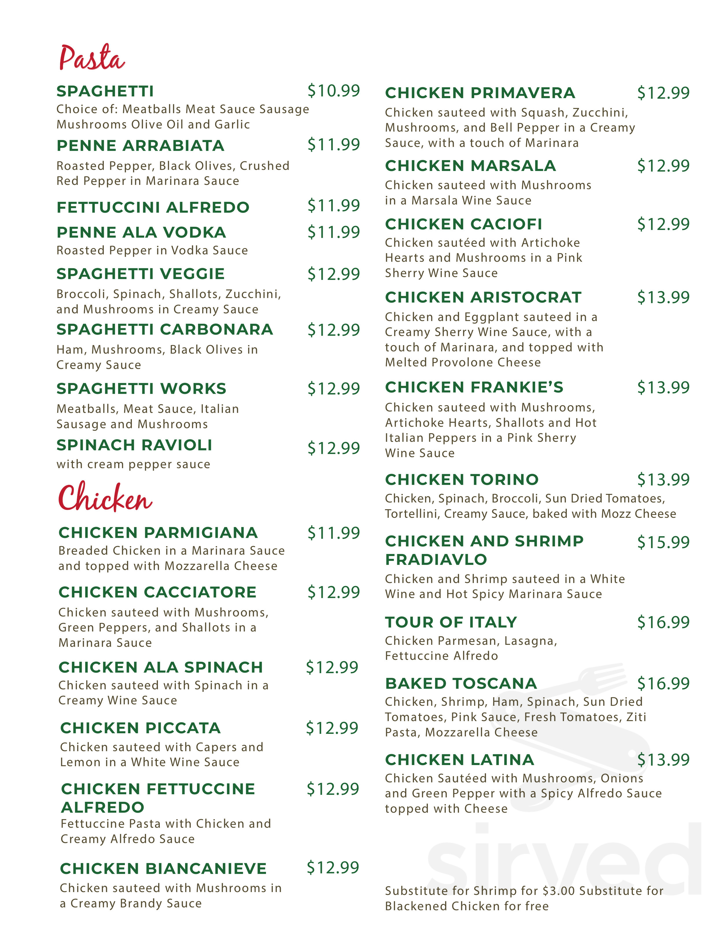 Frankie's Italian Grill menu in Beaumont, Texas, USA